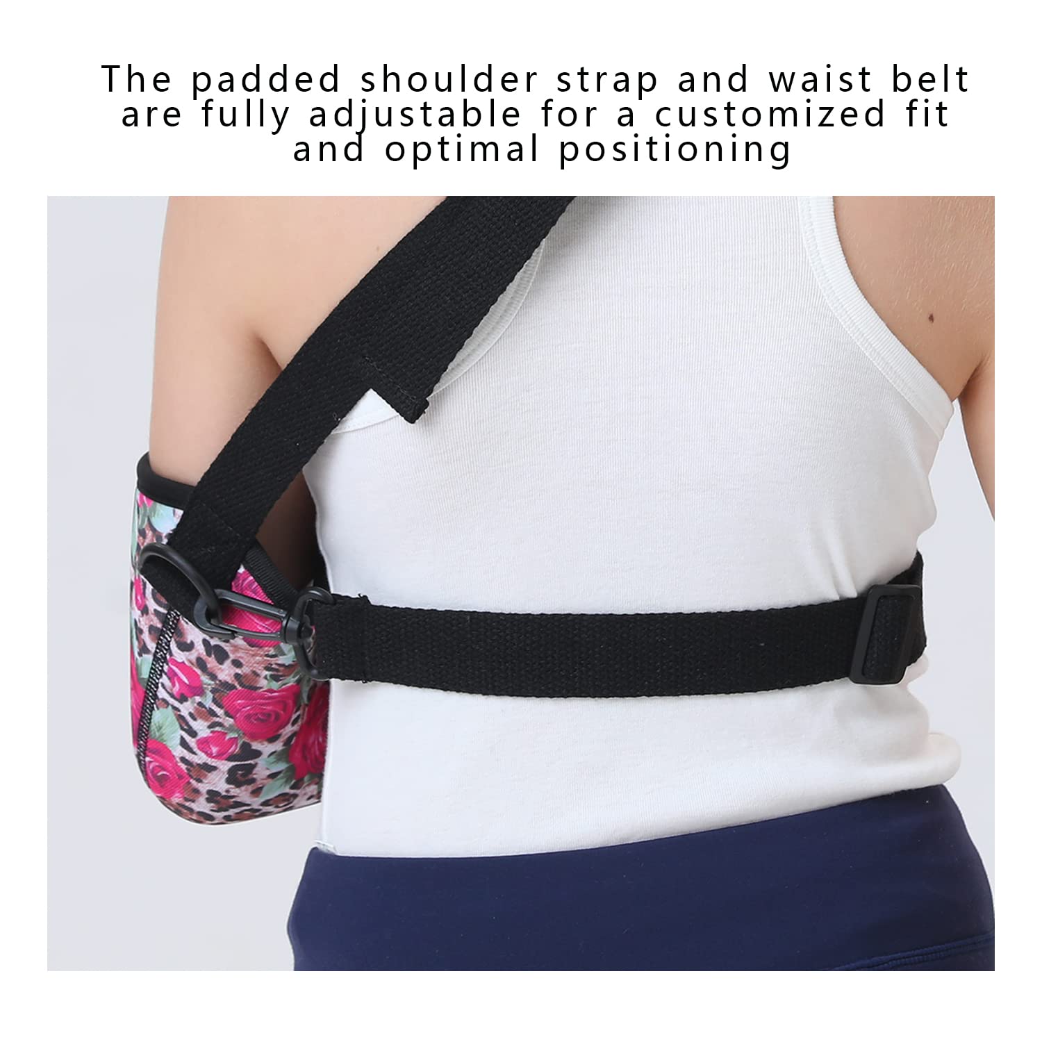 Fotgok Foam Arm Sling Elbow Brace Support with Waist Strap Rotator Cuff Support Shoulder Support Immobilizer for Shoulder Injury for Kids, for Broken, Dislocated, Fracture, Rose Leopard, Large