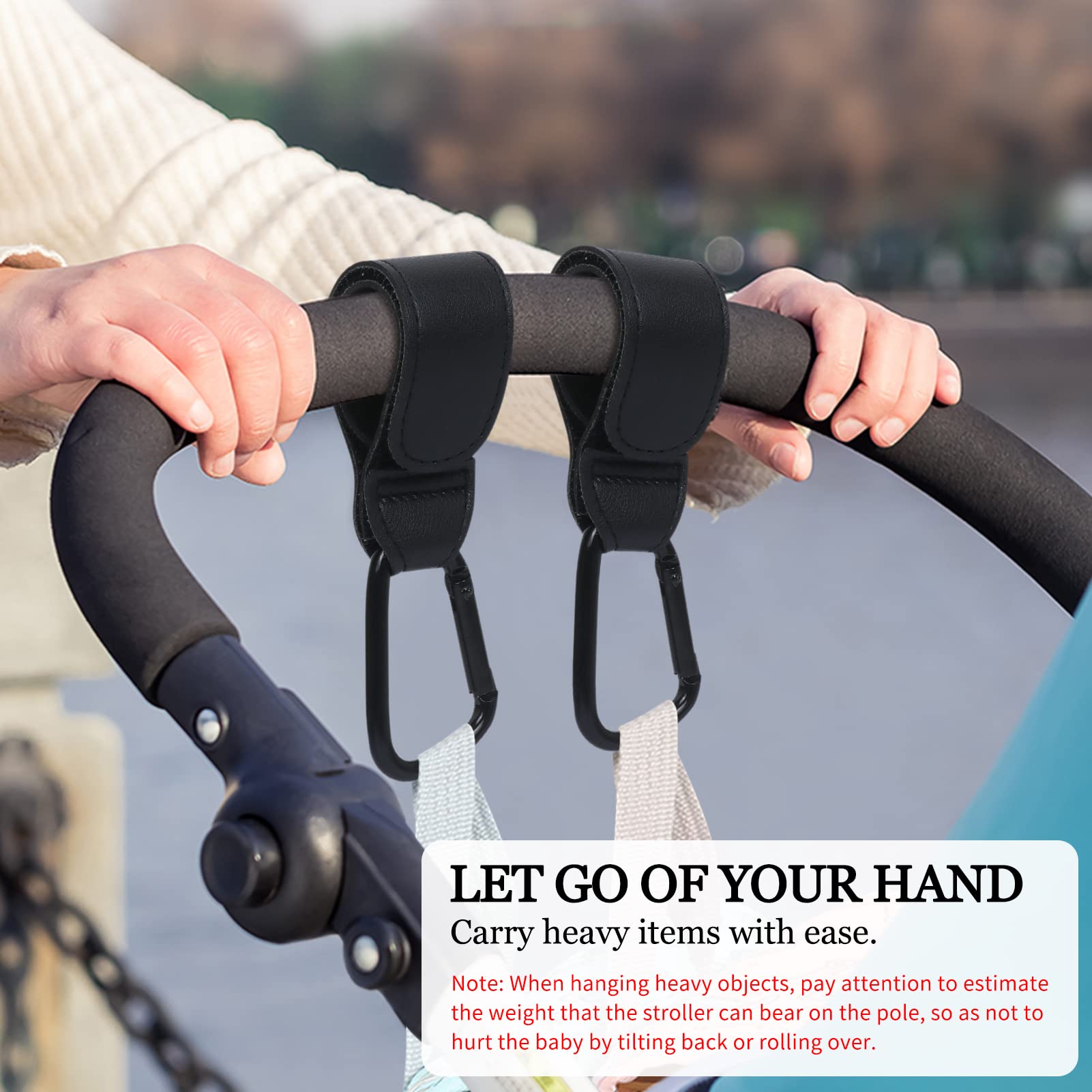 FYY (2 Pack) Leather Stroller Hooks for Hanging, Baby Stroller Hook for Diaper Bags, Multipurpose Hooks for Hanging Bags, Shopping Bags, Tote, Free Hands, Stroller Accessories, Stroller Hooks Clips