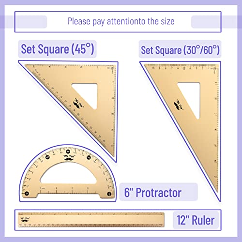 Mr. Pen- Geometry Set, Gold Color, 4 Pack, Metal Geometry Kit, Triangle Ruler, Metal Ruler, Drafting Triangles, Metal Protractor, Metal Set Square, Drafting Ruler, Drafting Set