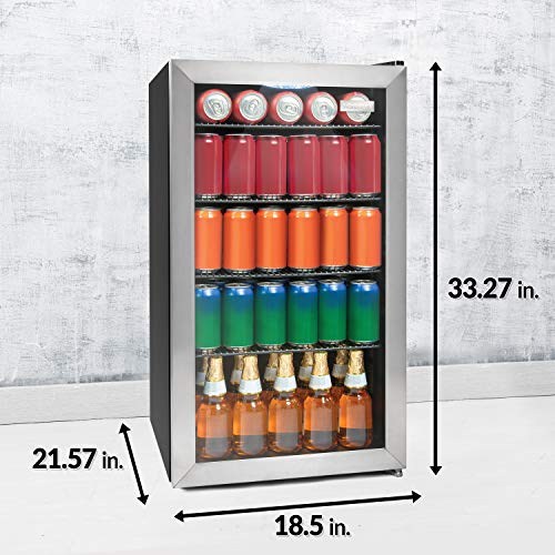 Igloo IBC35SS 135-Can Capacity Beverage Refrigerator & Cooler for Soda, Beer, Wine and Water LED-Lighted Double-Pane Glass Door, 3.5 Cu. Ft, Stainless Steel, Cubic Foot