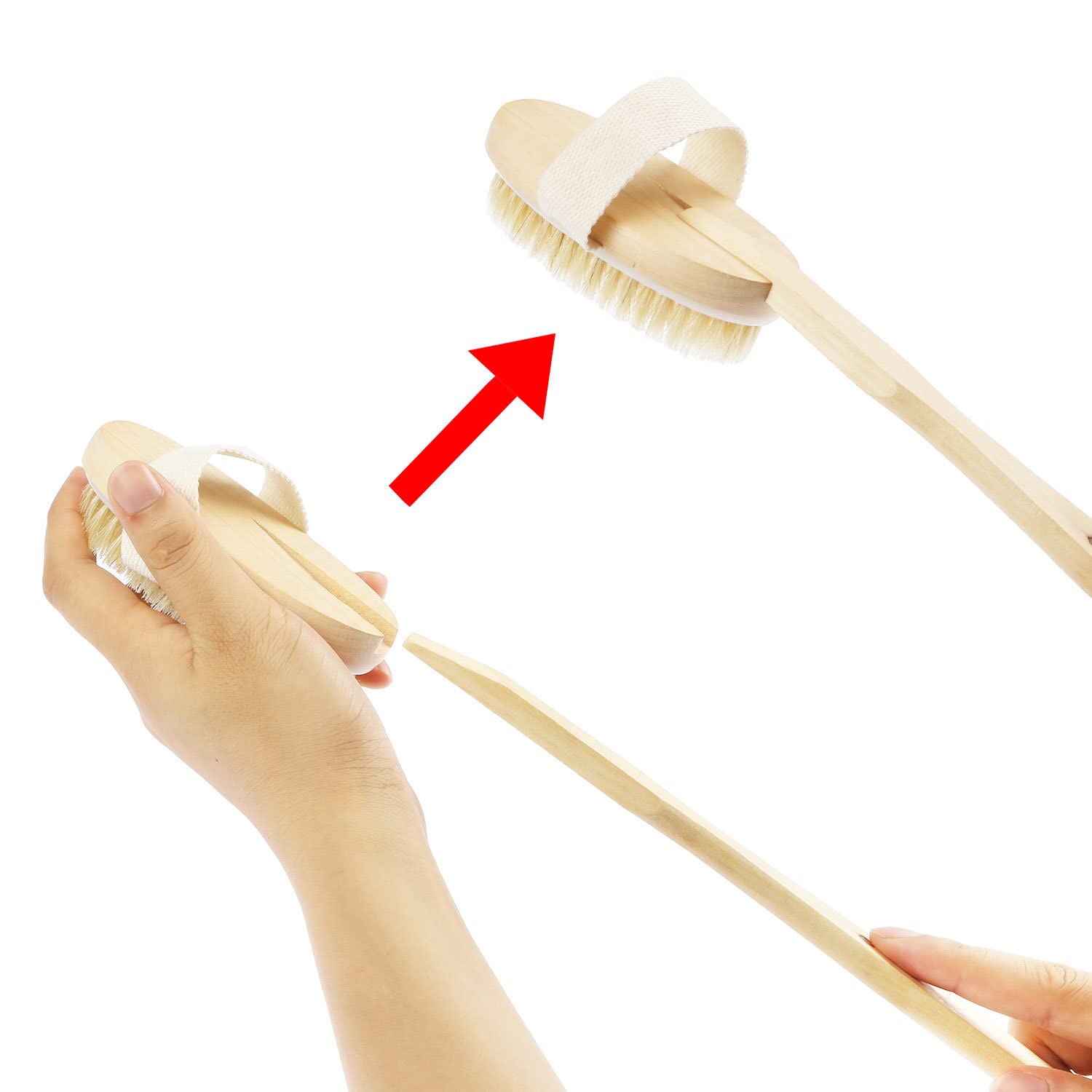 MengK Bath Brush 15" Shower Body Back Scrubber with Long Handle Detachable Brush