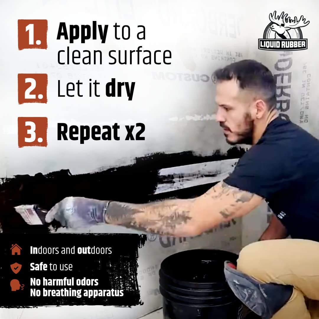 Liquid Rubber Concrete Foundation and Basement Sealant - Indoor & Outdoor Waterproof Coating, Easy to Apply, Black, 5 Gallon