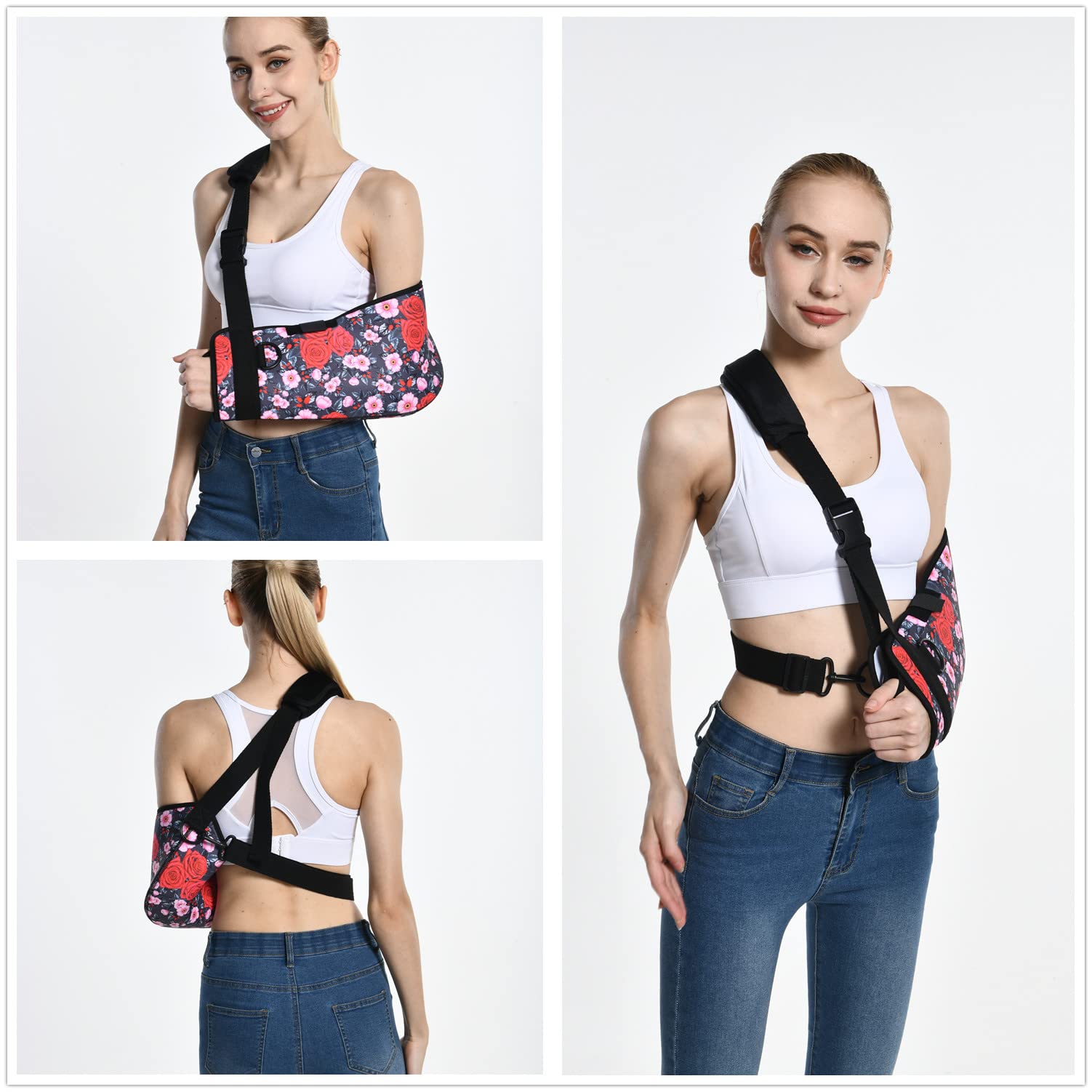Fotgok Soft Foam Arm Sling with Waist Belt for Shoulder Women-Shoulder Immobilizer with Strong Support-Breathable Arm Support Brace for Shoulder Injury,Red Rose