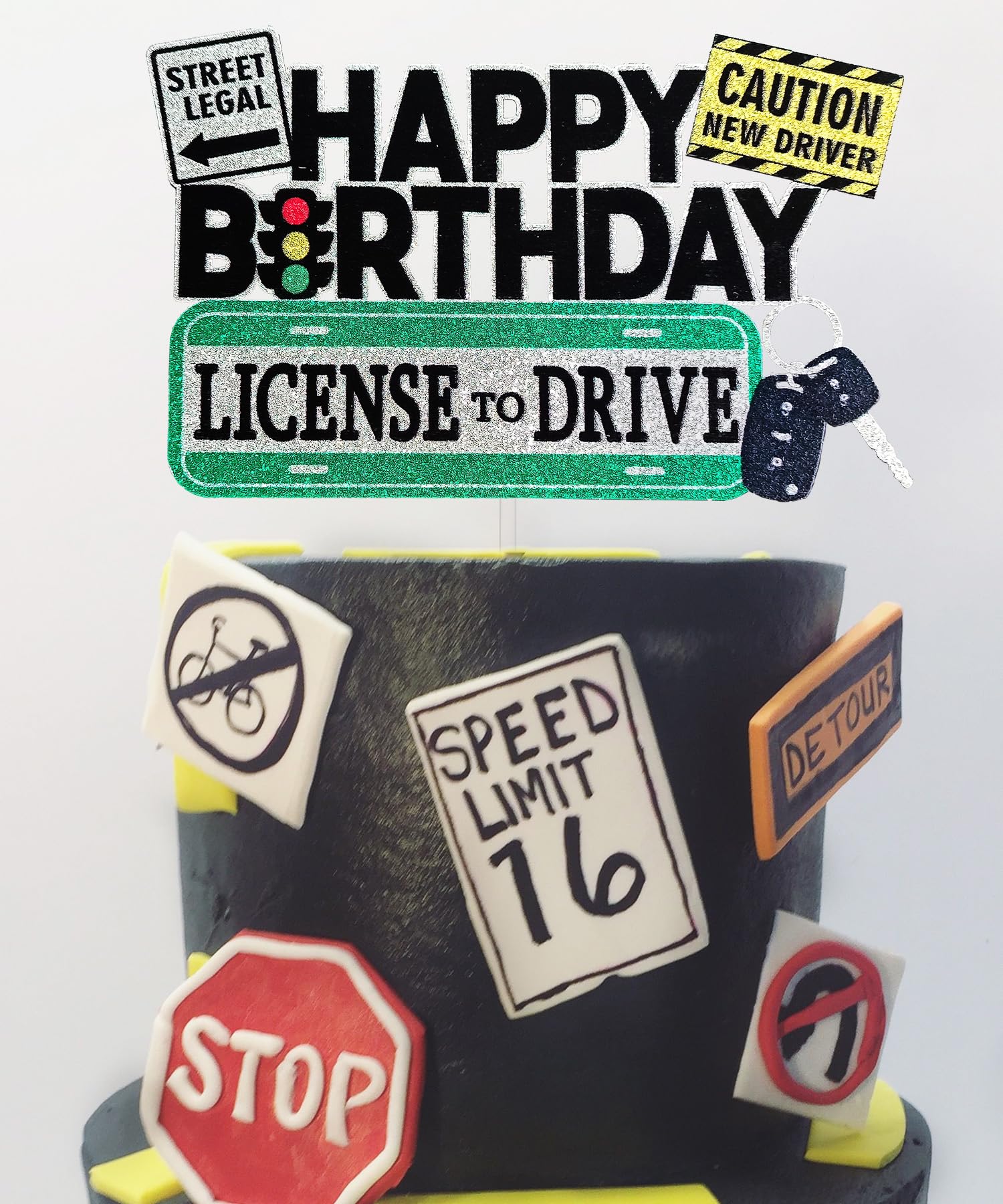 Driver License Birthday Cake Topper, New Driver Birthday Cake Decor, Car Road Signs Theme Party Supplies, 16th 17th Learner Driver Birthday Cake Topper