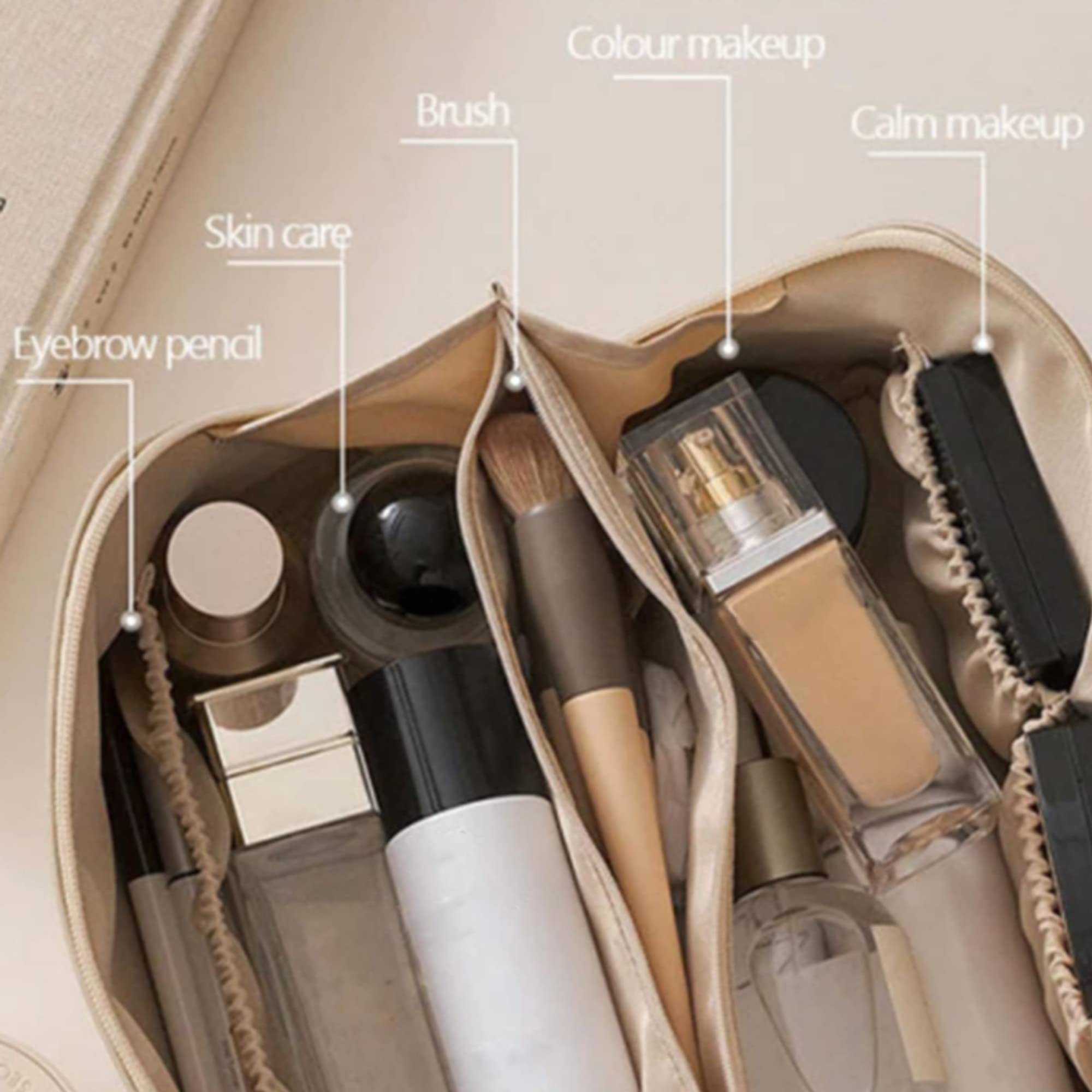 KMUG Large Capacity Travel Cosmetic Bag for Women, Multifunctional Storage Makeup Bag, Waterproof Pu Leather Compartment Cosmetic Cases with Handle and Divider Portable Makeup Pouch (Brown)