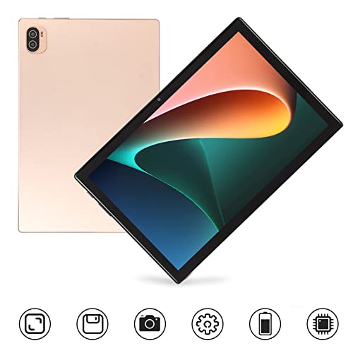 FECAMOS HD Tablet, Dual Camera US Plug 100β240V Office Tablet Octa Core 5G WiFi 10.1 Inch IPS for Family (Gold)