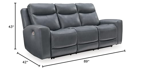 Signature Design by Ashley Mindanao Contemporary Leather Match Upholstered Power Reclining Sofa with Adjustable Headrest and USB Ports, Gray