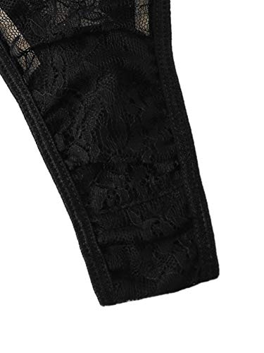 SheIn Women's 2 Piece Sexy Lace Strap Bralette Bra and Panty Lingerie Set Push Up Black Small