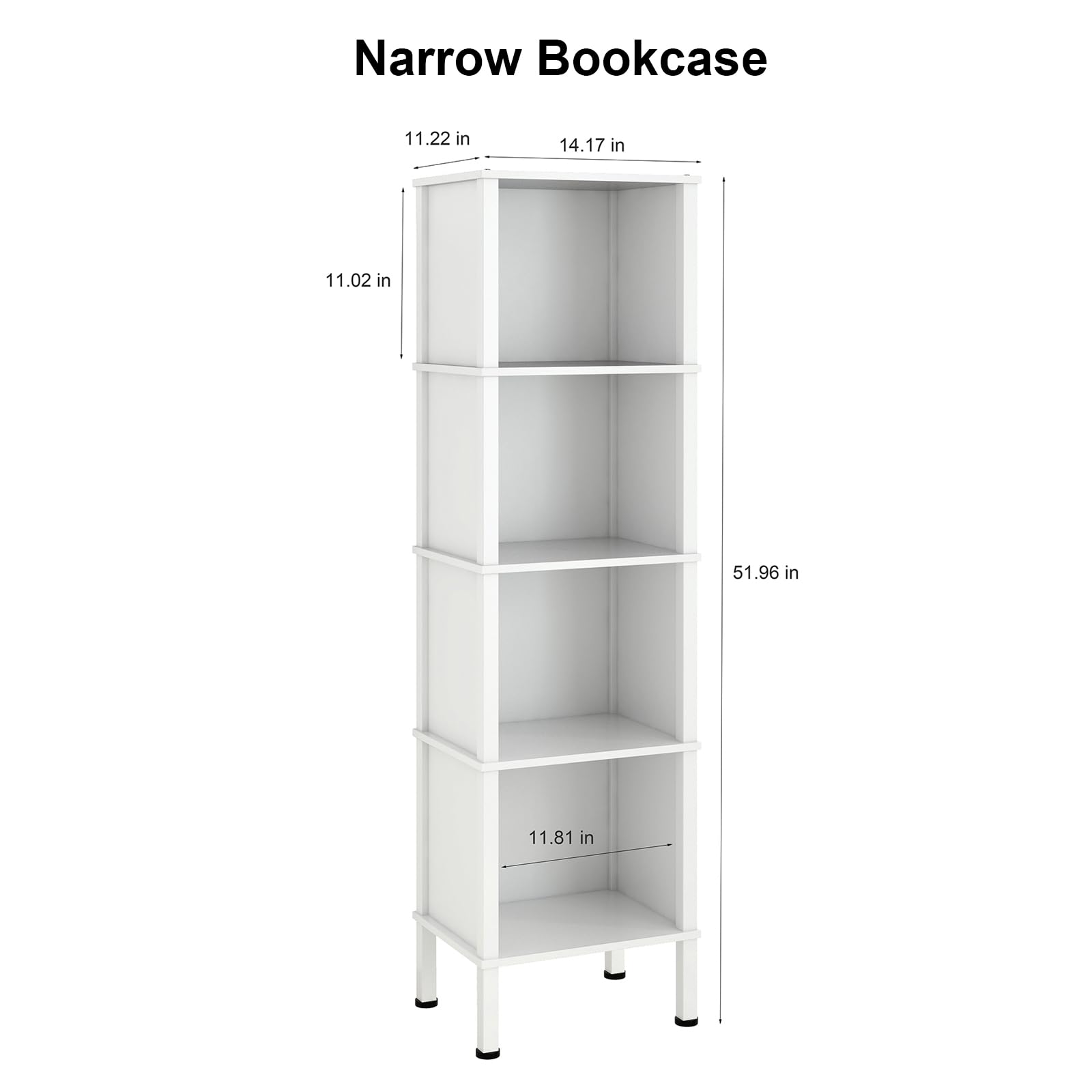 LAATOOREE 5 Tier Narrow Bookshelf, Wood 4 Cube Slim Bookcase, Skinny Open Display Storage Shelf for Small Space, Corner, Living Room, Office, Bedroom (White)