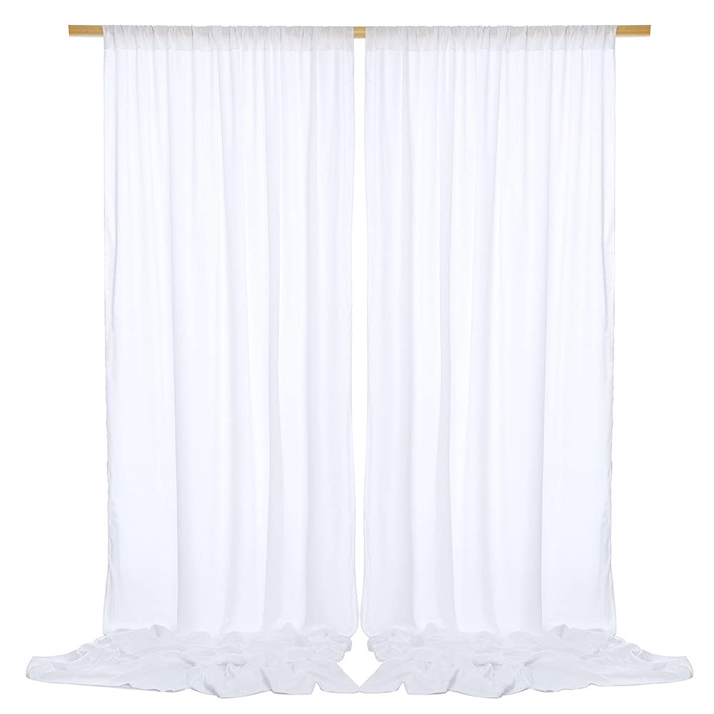 SHERWAY 2 Panels 4.8 Feet x 10 Feet White Thick Satin Backdrop Drapes, Non-Transparent Window Curtains for Wedding Party Ceremony Stage Décor