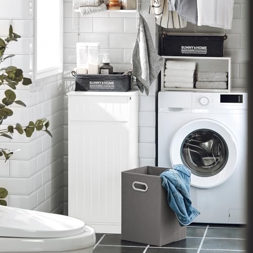 SoBuy Laundry Hamper Cabinet with Basket and 1 Drawer, Tilt-Out Laundry Hamper, Bathroom Storage Cabinet Unit with Drawer, White BZR110-W