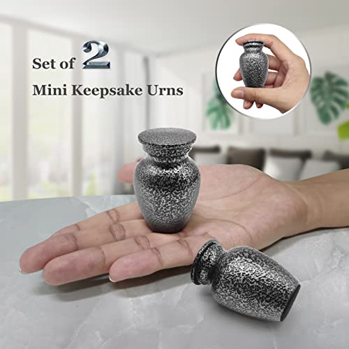 Small Urns for Human Ashes Keepsake - Mini Urn Set of 2, Exquisite Hand Engraved Sharing Tokens Urns to Remember Your Love One Lost - 2" Personal Tiny Ash Urn Ashes Holder for Adults w/Velvet Bag