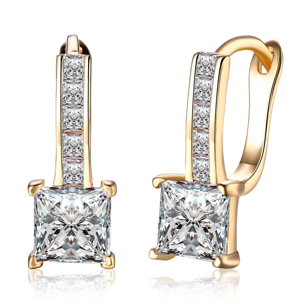 Elegant 18K Gold Plated Cubic Zirconia Hoop Earrings Earring For Womens Dainty Princess Cut Daimond Crystal Huggie Hoops Hypoallergenic Fashion Jewelry Nice Gift (Zircon)