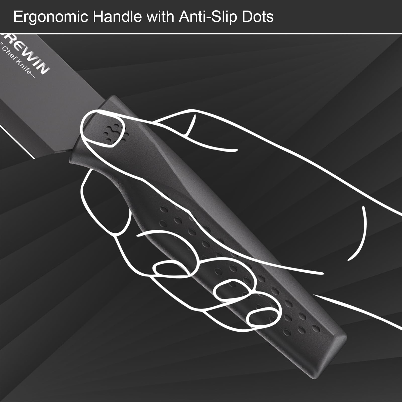 Knife Set, Brewin Kitchen Knife Set, Knives Set for Kitchen, Universal Knife Block, Utility Knife Block Set, Kitchen Essentials, New Home Essentials, Apartment Essentials, Dishwasher Safe, All Black