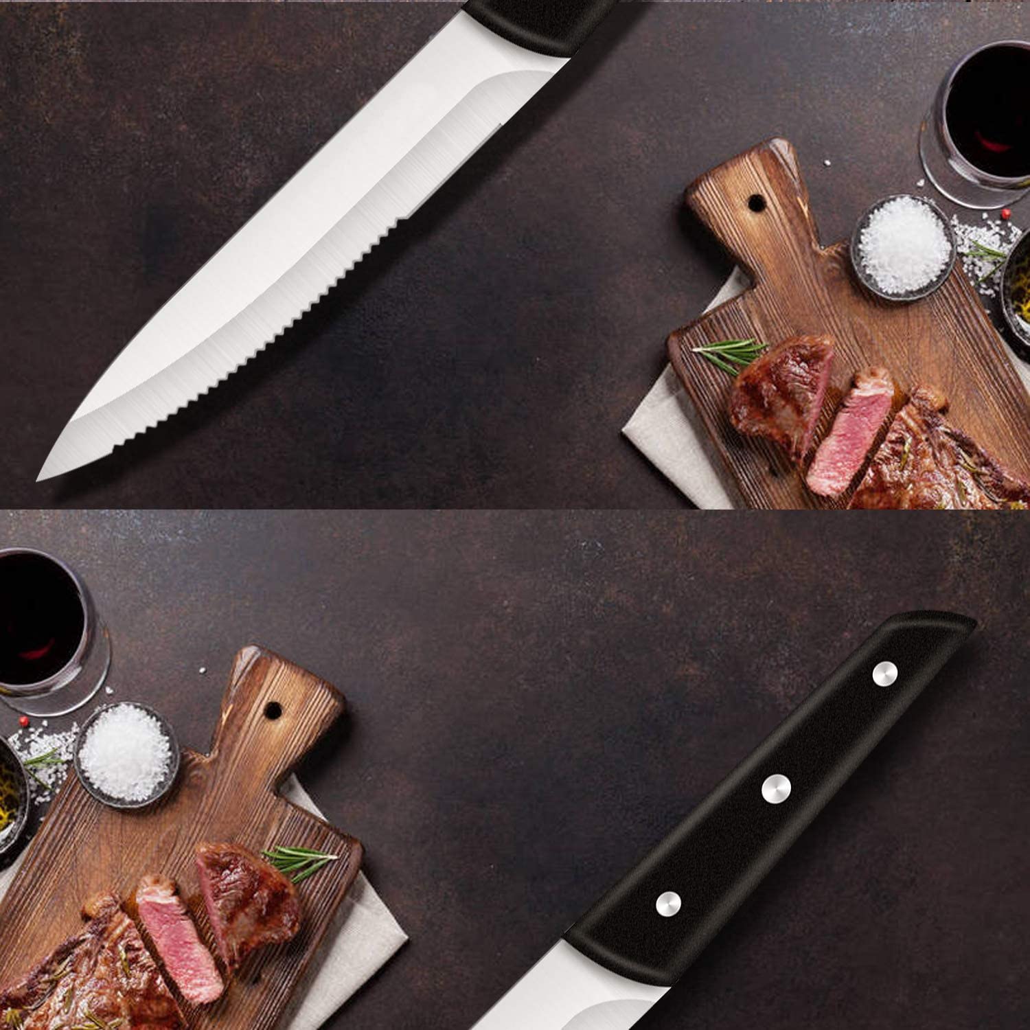 Knife Sets with Block, 8-Piece Kitchen Knife Set with Sharpener, Germany Stainless Steel Knife Block Set and Serrated Steak Knives