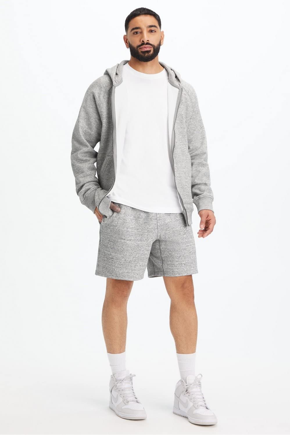 Fabletics Men's The Postgame Full Zip Hoodie, Sweatshirt, Cotton, Soft, 4-Way Stretch, Cozy Fleece, L, Olive Green