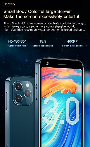 XS12 Pro Super Mini 4G LTE Smartphone 3.0-inch Display 4GB RAM 32GB/64GB ROM 8 Core Android 10.0 Dual SIM 2000mAh 13MP with Google Play Store Backup Small Mobile Phone (Blue, 2GB+16GB)