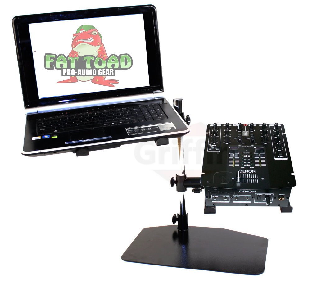 Fat Toad Double DJ Laptop Stand 2 Tier PC Table Holder | Portable Computer Clamp Equipment Rack with Support Mounts for Music Studio Mixers, Controllers, Monitors, & Disc Jockey Booth Gear