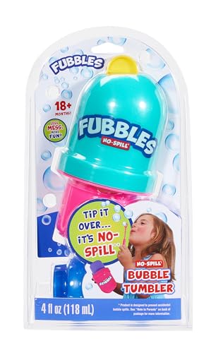 Fubbles Bubbles No-Spill Bubbles Tumbler | Bubble toy for babies toddlers and kids of all ages | Includes 4oz bubble Solution and bubble wand (tumbler colors may vary)