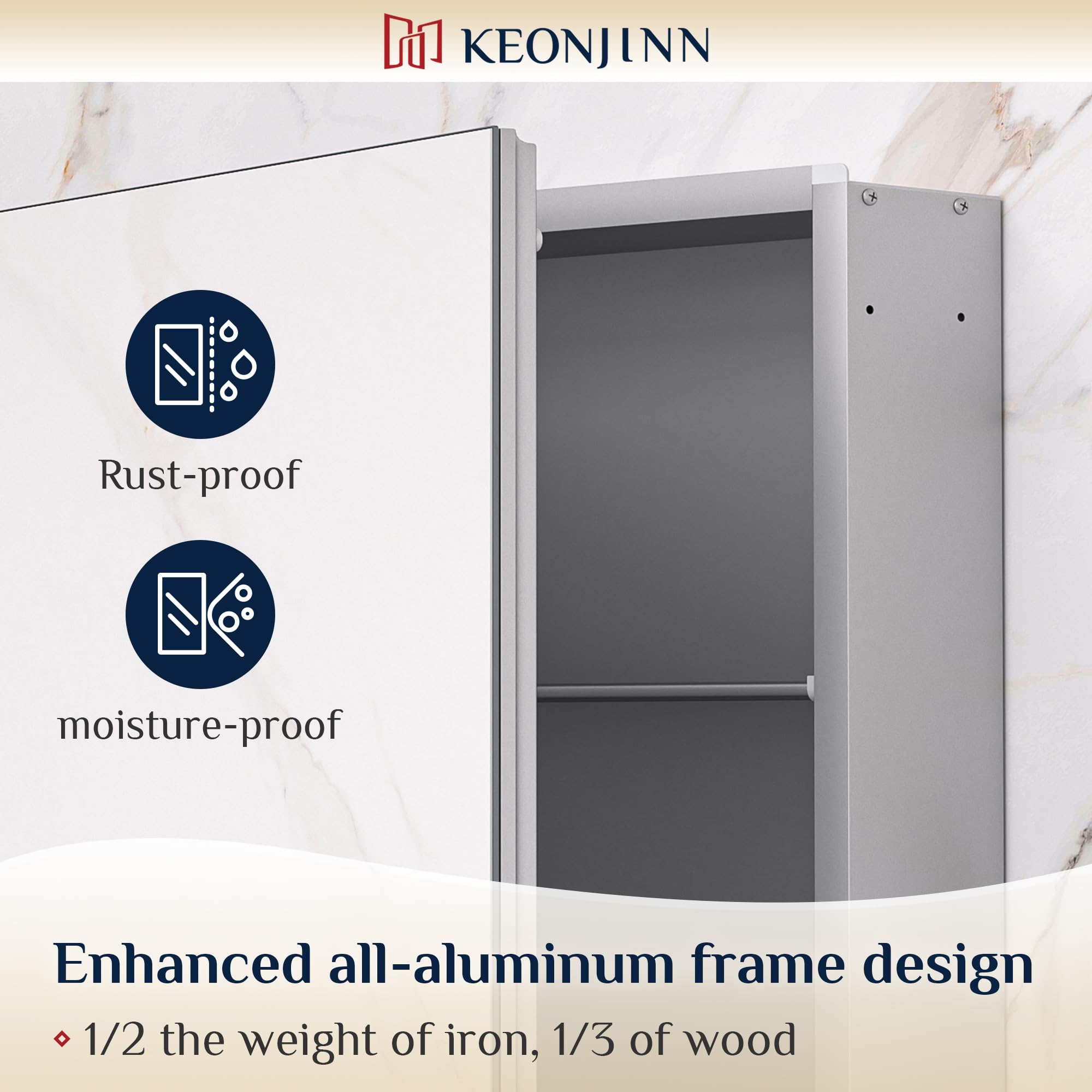 Keonjinn 24 x 32 Inch in Wall Medicine Cabinets for Bathroom with Mirror, Stepless Adjustable Shelves Mirrored Wall Cabinet, Surface Mount or Recessed Medicine Cabinet Silver Frame, Assembly Required