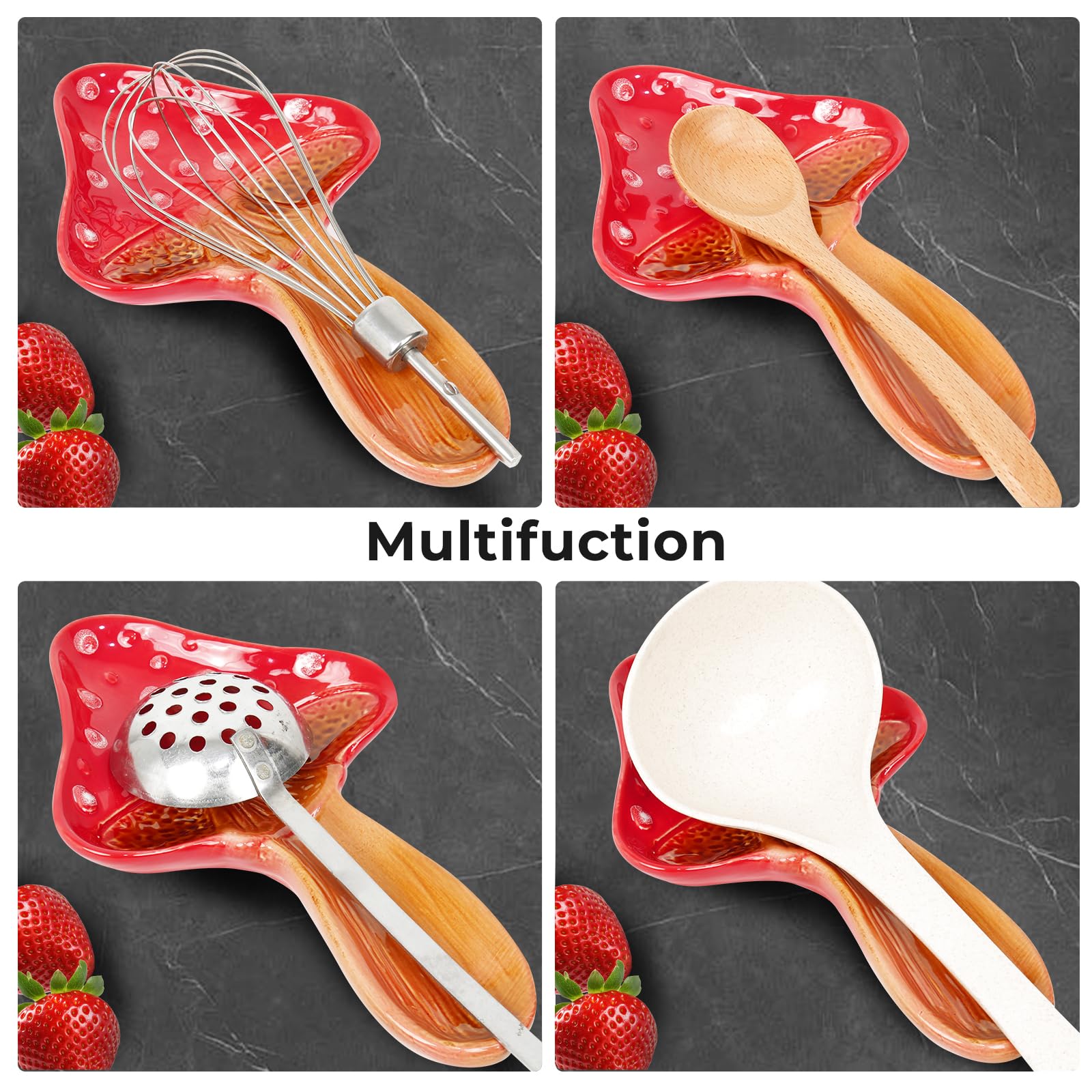 Leepenk Spoon Rest For Stove Top 2 Pack, Ceramic Mushroom Spoon Holder for Cooking, Spatula Holder, Utensil Rest for Kitchen Counter,Farmhouse Warming Gift