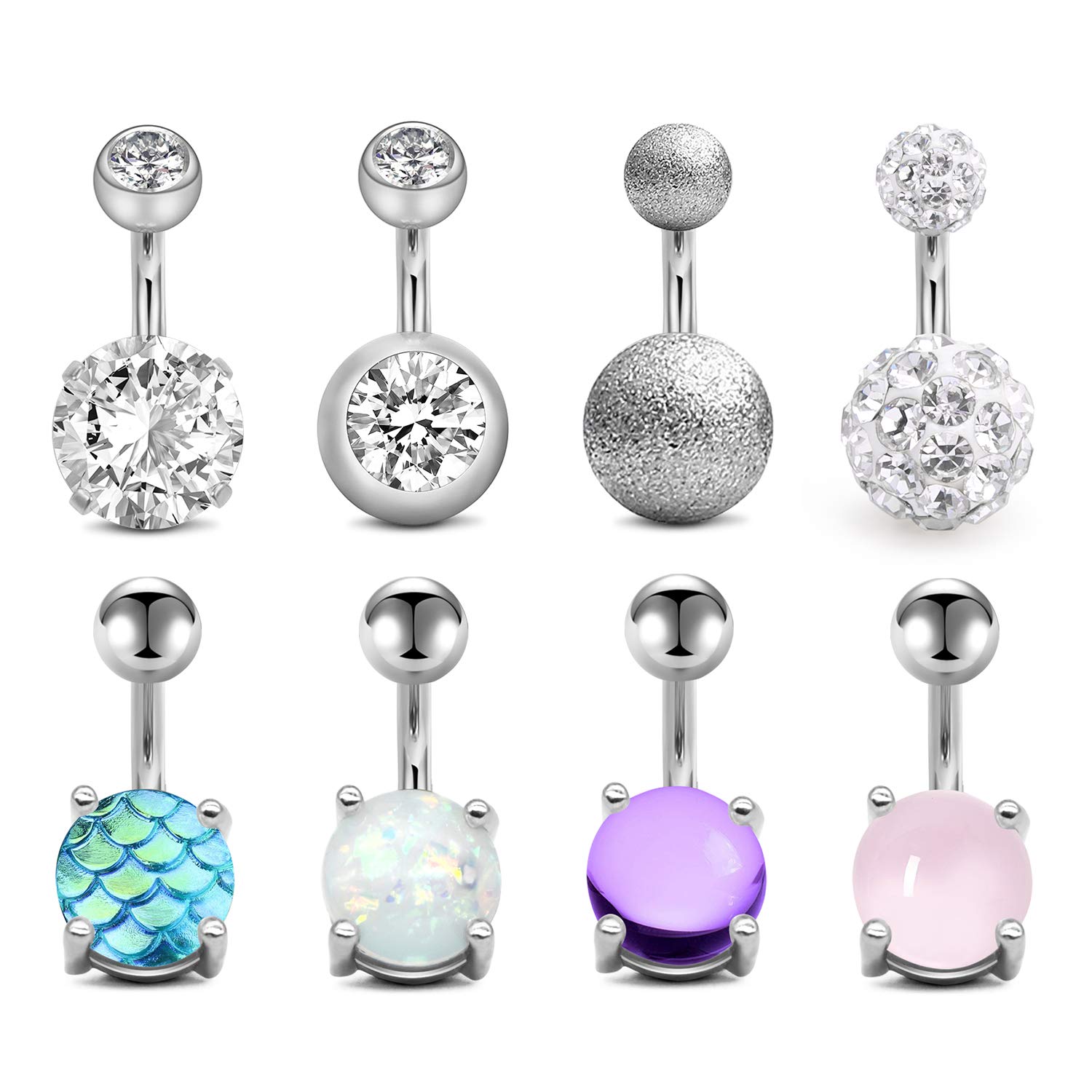 FECTAS 14g Belly Button Rings Surgical Steel CZ with Retainers 6mm Short Barbell for Shallow Navel Ring Women Rose Gold Silver