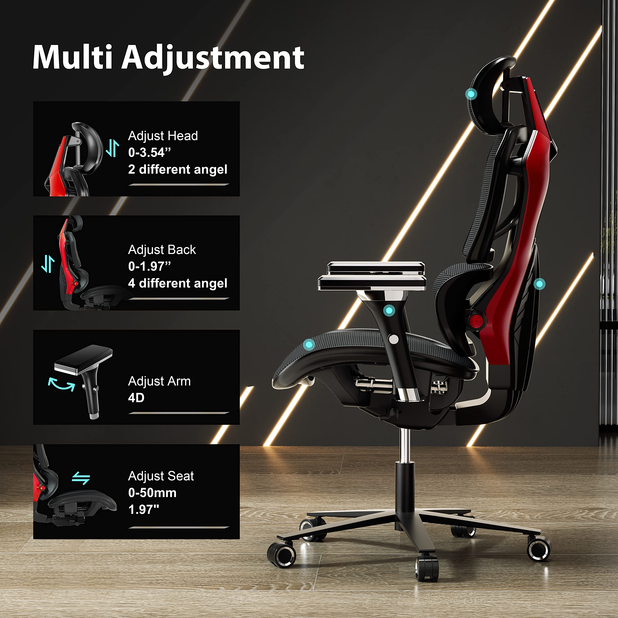 EUREKA ERGONOMIC Z Shaped Gaming Desk with Typhon Gaming Chair Red 60 Inch Gaming Desk,Large Home Office Desk for Computer Home Office