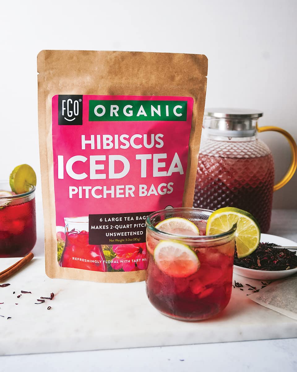 FGO Organic Hibiscus Iced Tea, Eco-Conscious Tea Bags, 6 Pitcher Bags, Packaging May Vary (Pack of 1)