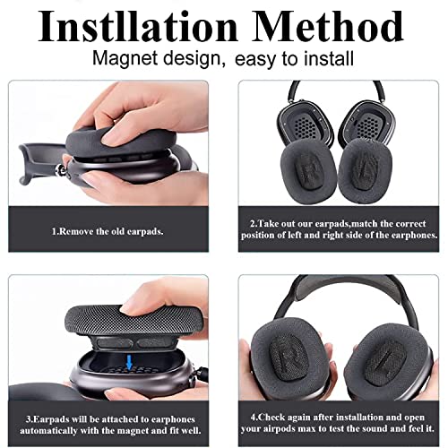 Replacement Ear Pads for AirPods Max Headphone Breathable Mesh Fabric Earpads Covers Easy to Install with Magnet Ear Pads Earmuff Repair Part(Dark Grey)