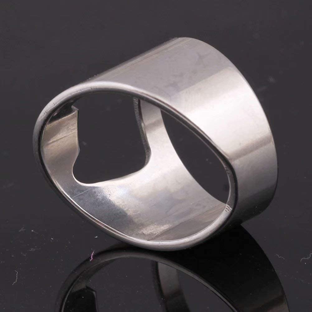 JAJAFOOK 316L Stainless Steel Beer Bar Tool Creative Versatile Bottle Opener Ring for Party Ring,Silver 12