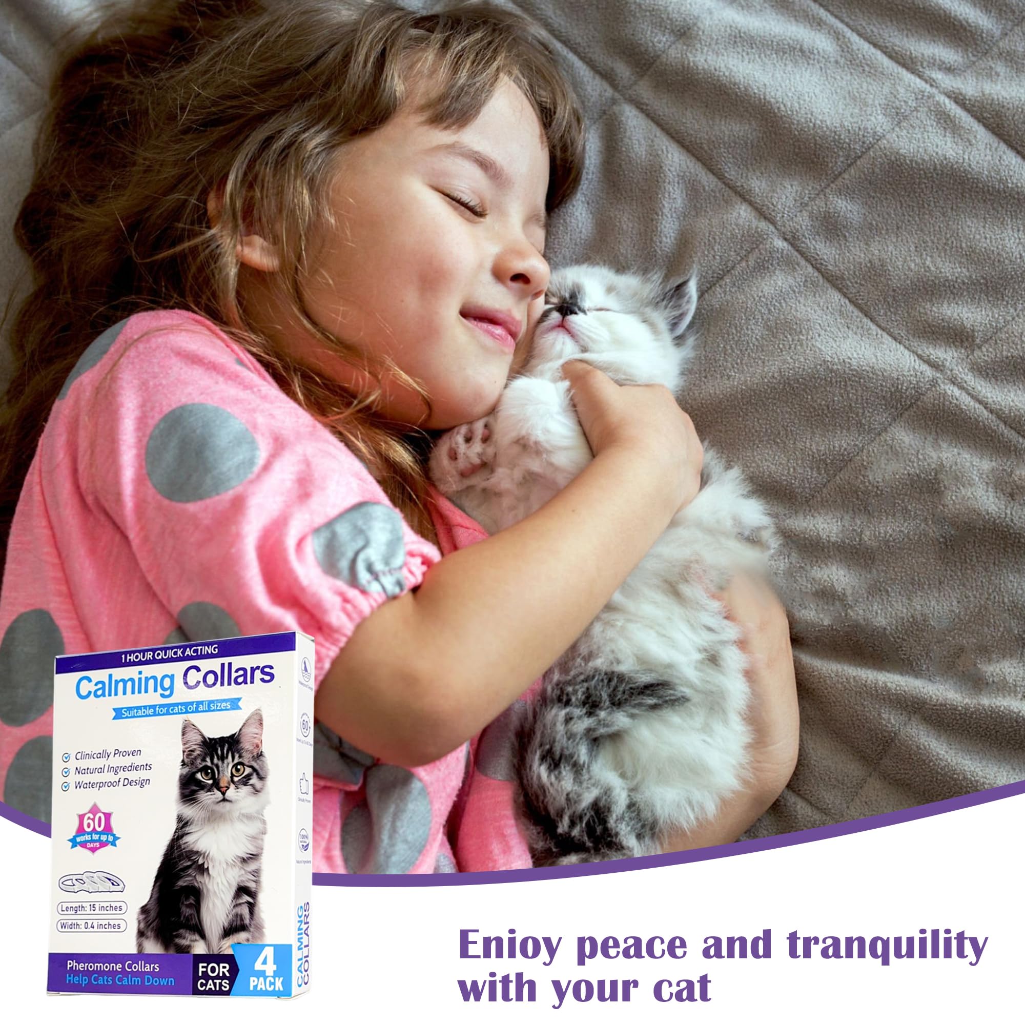 Minasuki 4 Pack Calming Collar for Cats - Long-Lasting Anxiety and Stress Relief, Relaxing Cat Collar,Adjustable Pheromones Collar for Cats,Natural Soothing 60 Days of Continuous Calming Move