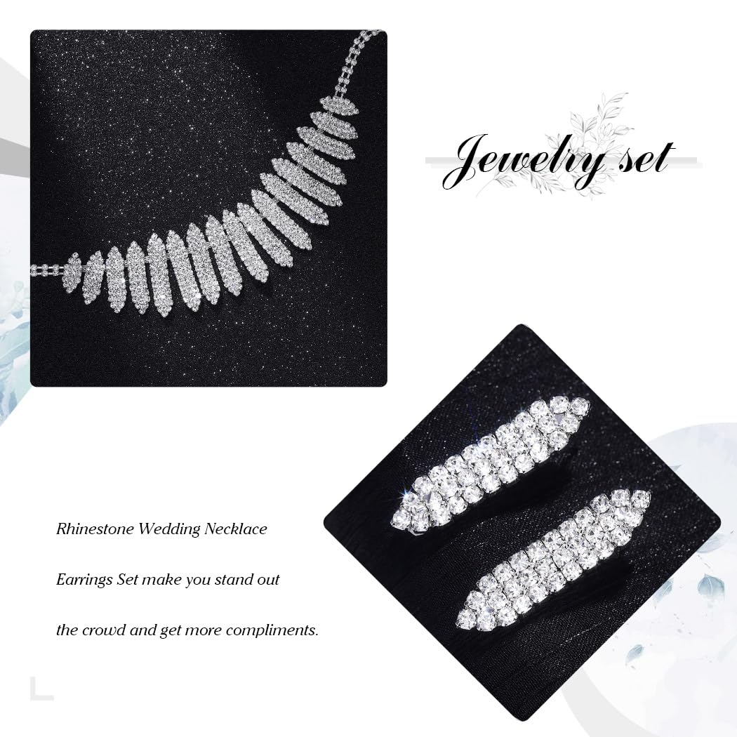 JAKAWIN Bride Rhinestone Jewelry Set Wedding Necklace Earrings Sets Silver Crystal Prom Necklaces Chain for Women NK267 (Silver)