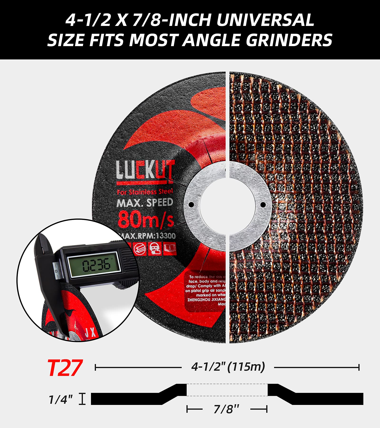 LUCKUT Grinding Wheels Grinding Discs 4-1/2'' x 1/4'' x 7/8'' Grinder Wheel Center Metal Aggressive Grinding for Angle Grinders-10 Pack