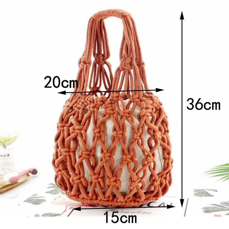 FZZDP Bag Thick Cotton Woven Bag Portable Cotton net Bag Casual Handbag Beach Bag (Color : D, Size : 36 * 15cm)