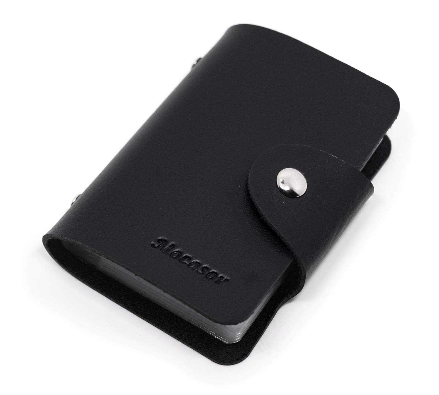Mocasor Soft Leather Credit Card Holder for Men & Women Bank Card Case with 24 Durable Plastic Insert Slots Slim Pocket Wallet ID Card Organiser Business Card Case Purse (Black)