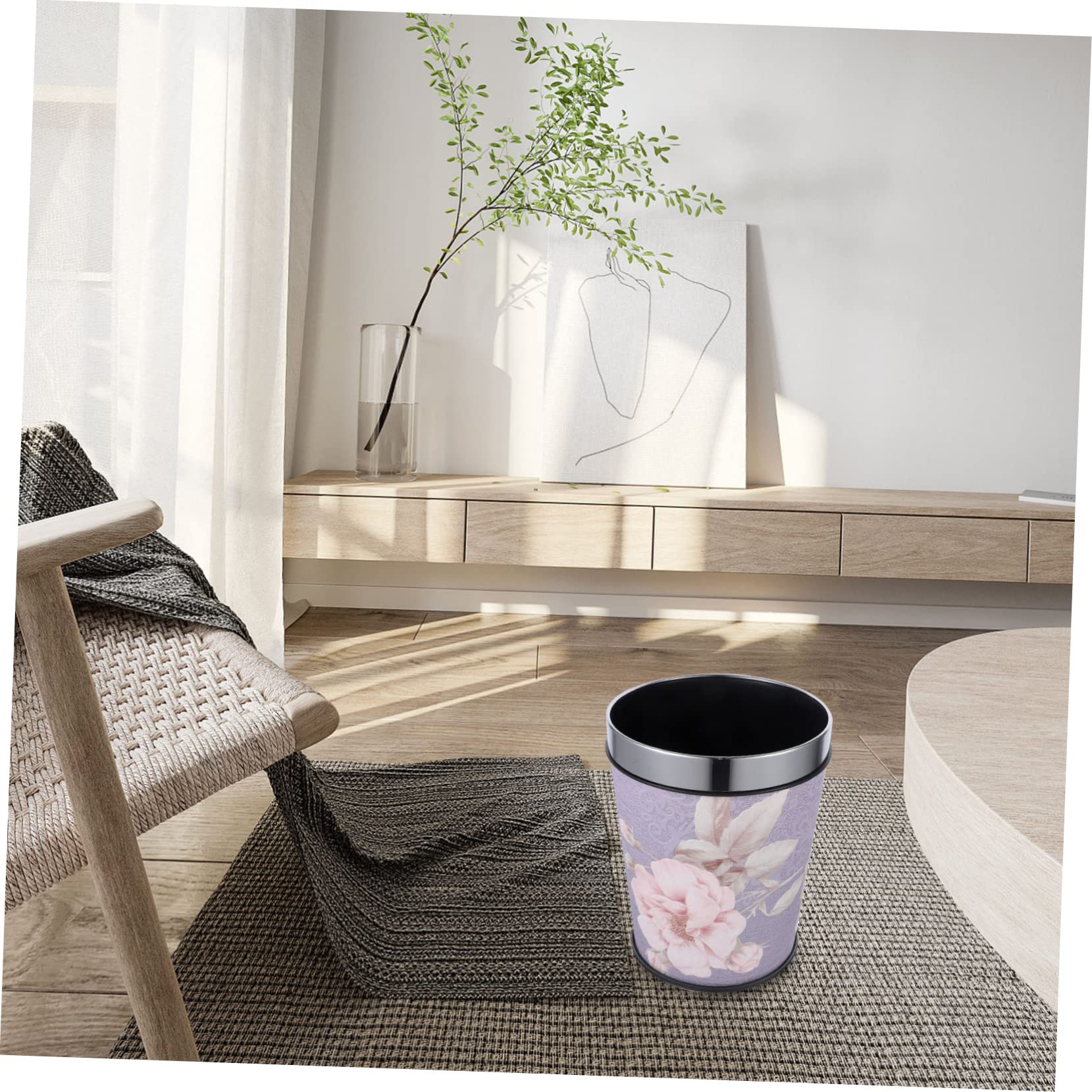 NUOBESTY Garbage Can Living Room Trash Bin Ktv Trash Container Multi-Function Garbage Bucket Trash Can Bedroom Office Household Products Multifunction Stainless Steel Purple