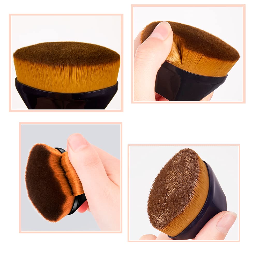 Foundation Makeup Brush Flat Top Kabuki Petal-shaped Face Blush Liquid Powder Foundation Brush for Blending Liquid, Cream or Flawless Powder Cosmetics with Protective Case (Golden)