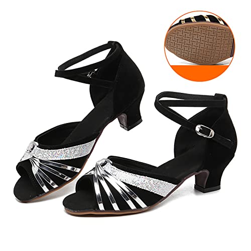 Guldnds Summer Women's Large Latin Dance Shoes Square Dance Thick Heel Low Heel Sandals Rainbows for Women Sandals Double Layer