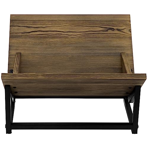 MyGift Rustic Burnt Solid Wood and Industrial Matte Black Metal Tilted Book Display Rack Shelf, Desktop Storage Organizer Bookshelf, Decorative Standing Bookcase