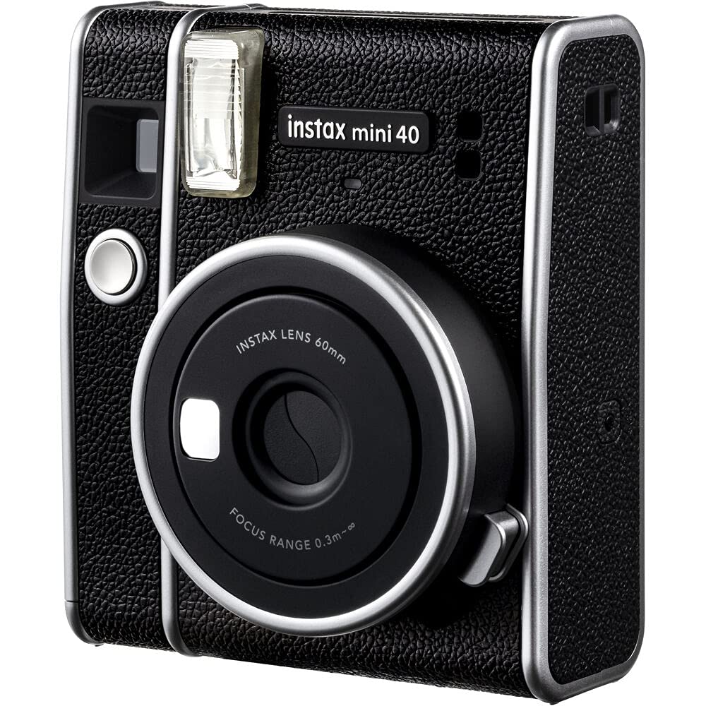 Fujifilm Instax Mini 40 Instant Film Camera (Black) Bundle with (20) Instax Mini Instant Film Shots + Padded Carrying Bag + (4) Rechargeable Batteries + Deluxe Cleaning Kit