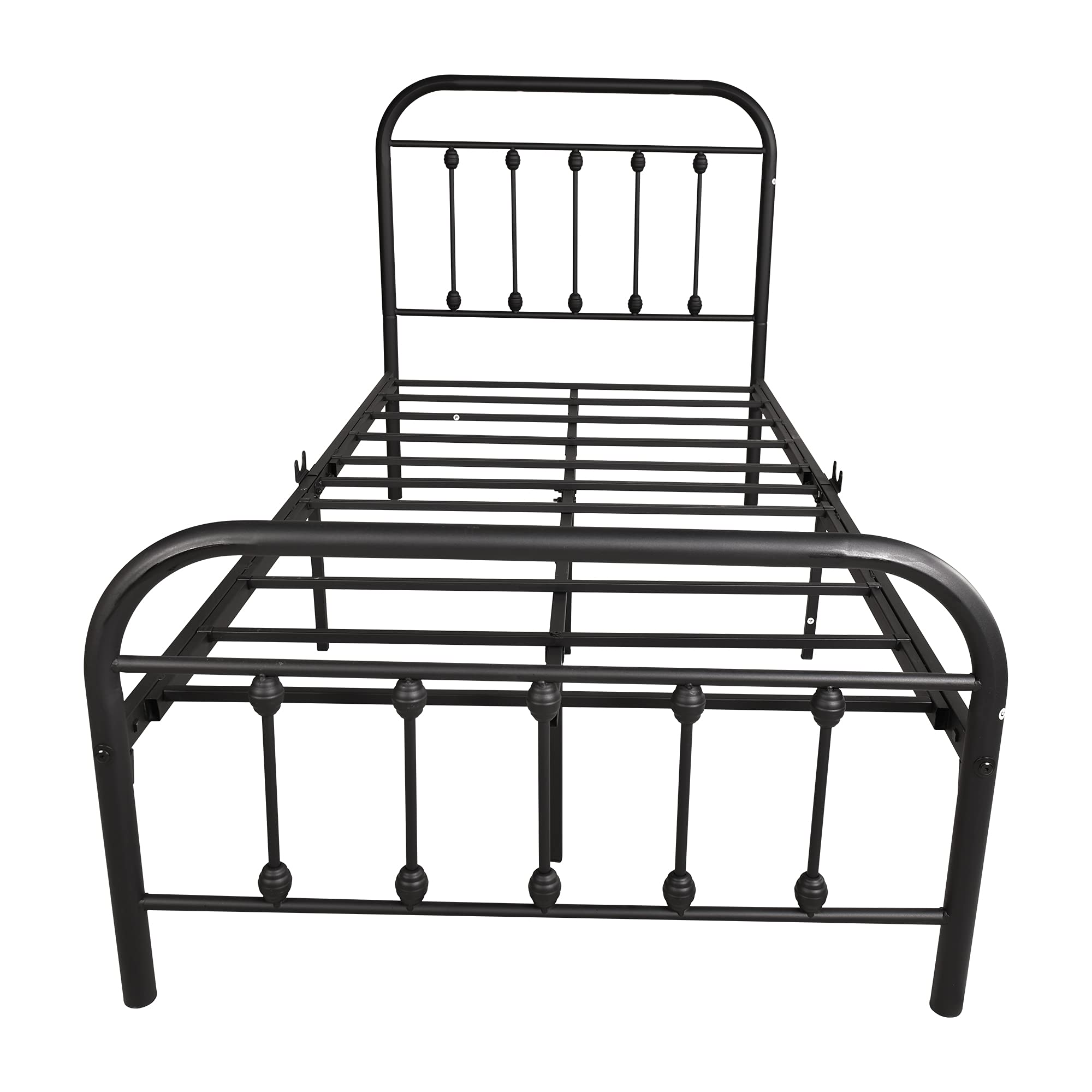FANYHOME Twin Size Classic Metal Platform Bed Frame Mattress Foundation with Victorian Style Iron-Art Headboard/Footboard/Under Bed Storage/No Box Spring Needed/Black