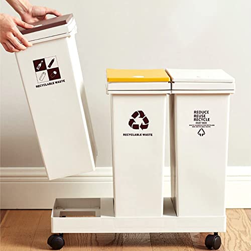 MYOYAY 3 Compartment Trash Can Garbage Cans with Recycling Bin Triple Trash Can 16 Gallon/3x20L Kitchen Trash Can 3 Compartment for Kitchen,Bathroom, Living Room