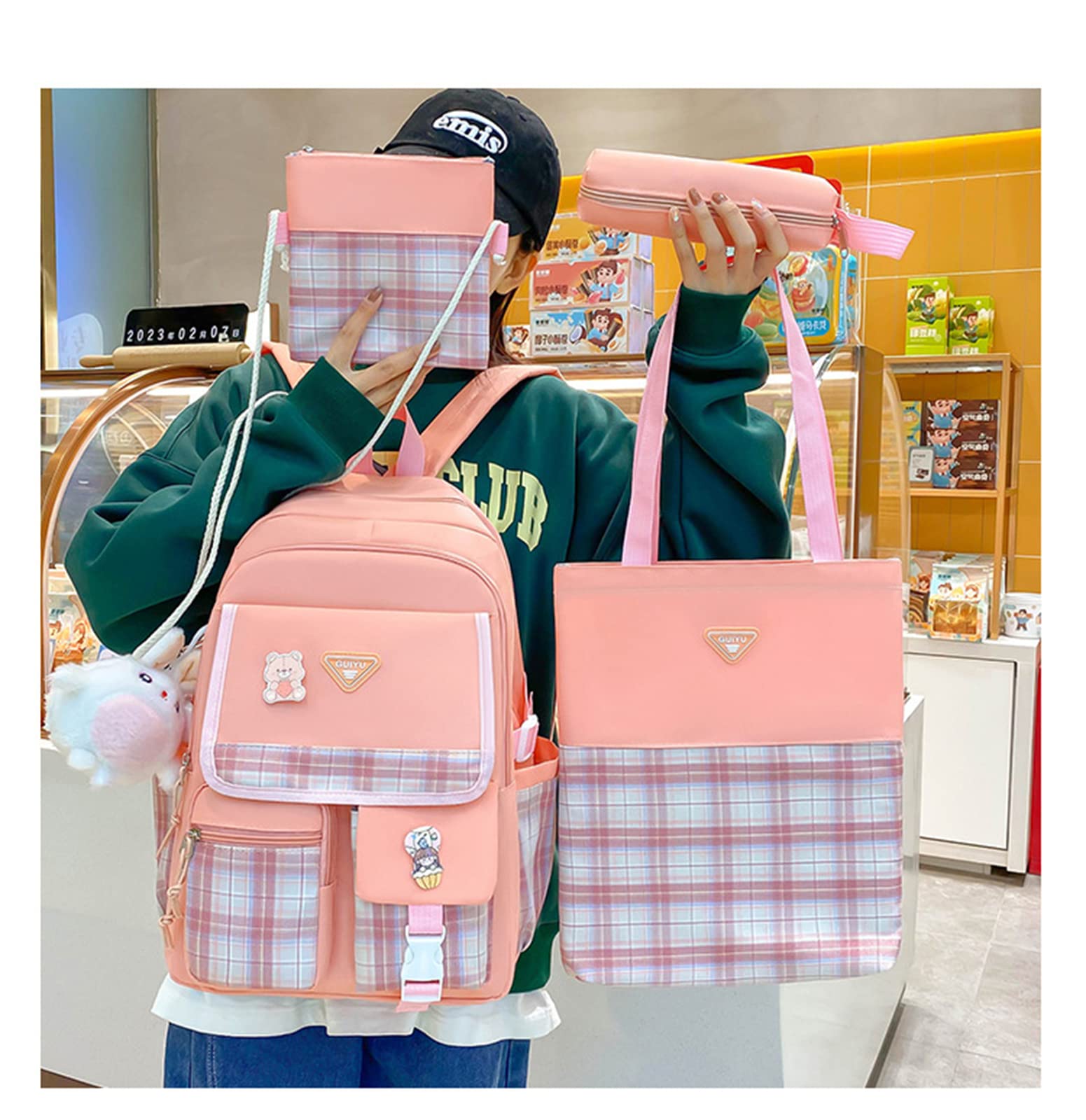 FAIRI Kawaii Backpack Set 4pcs Cute Aesthetic Backpack Preppy Trendy Japanese Anime Aesthetic School Supplies