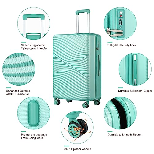 PINPON Luggage Sets 3 Piece, Expandable Hard Luggage Sets with TSA Lock, Carry On Luggage with Double Spinner Wheels for Women Men, Travel Suitcase Lightweight (20/24 / 28, Green)