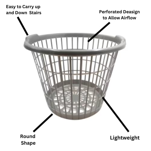 Set of 6 Grey Laundry Basket Lightweight One Bushel Capacity laundry hamper with lid Plastic storage baskets 1 Gift For home and garden use (17.5β x12β)