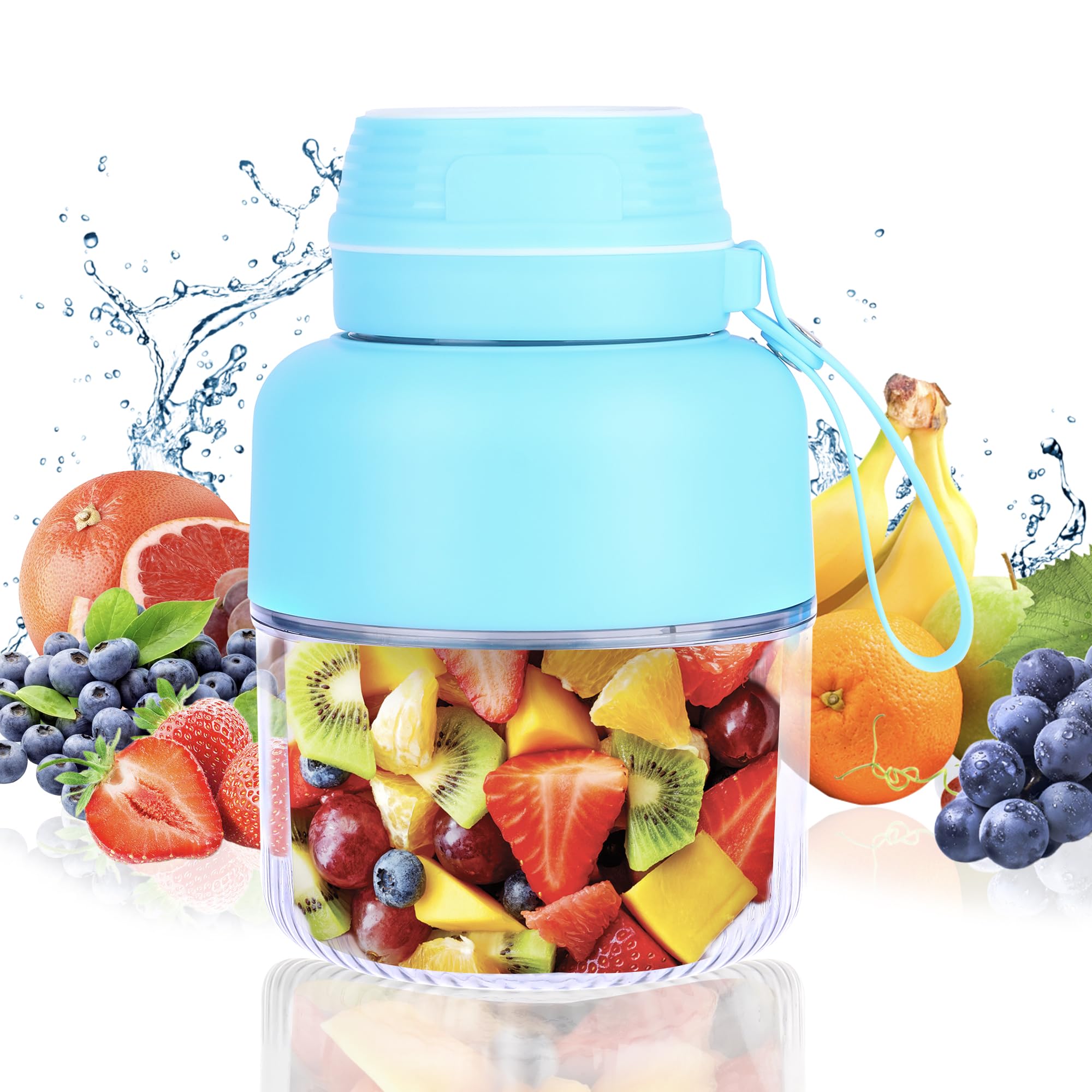Personal Portable Blender, Blender for Shakes and Smoothies with 20oz Cup, Lid and Shoulder Strap, Type-C USB Rechargeable, Dishwasher Safe Parts, Light Blue Juice for Gym Travel