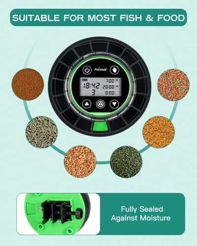 Petbank Automatic Fish Feeder for Aquarium - Rechargeable Fish Feeder Automatic Dispenser with Timer, Moisture-Proof and Precise Feeding Auto Fish Feeder for Vacation with USB Cable, LCD Display