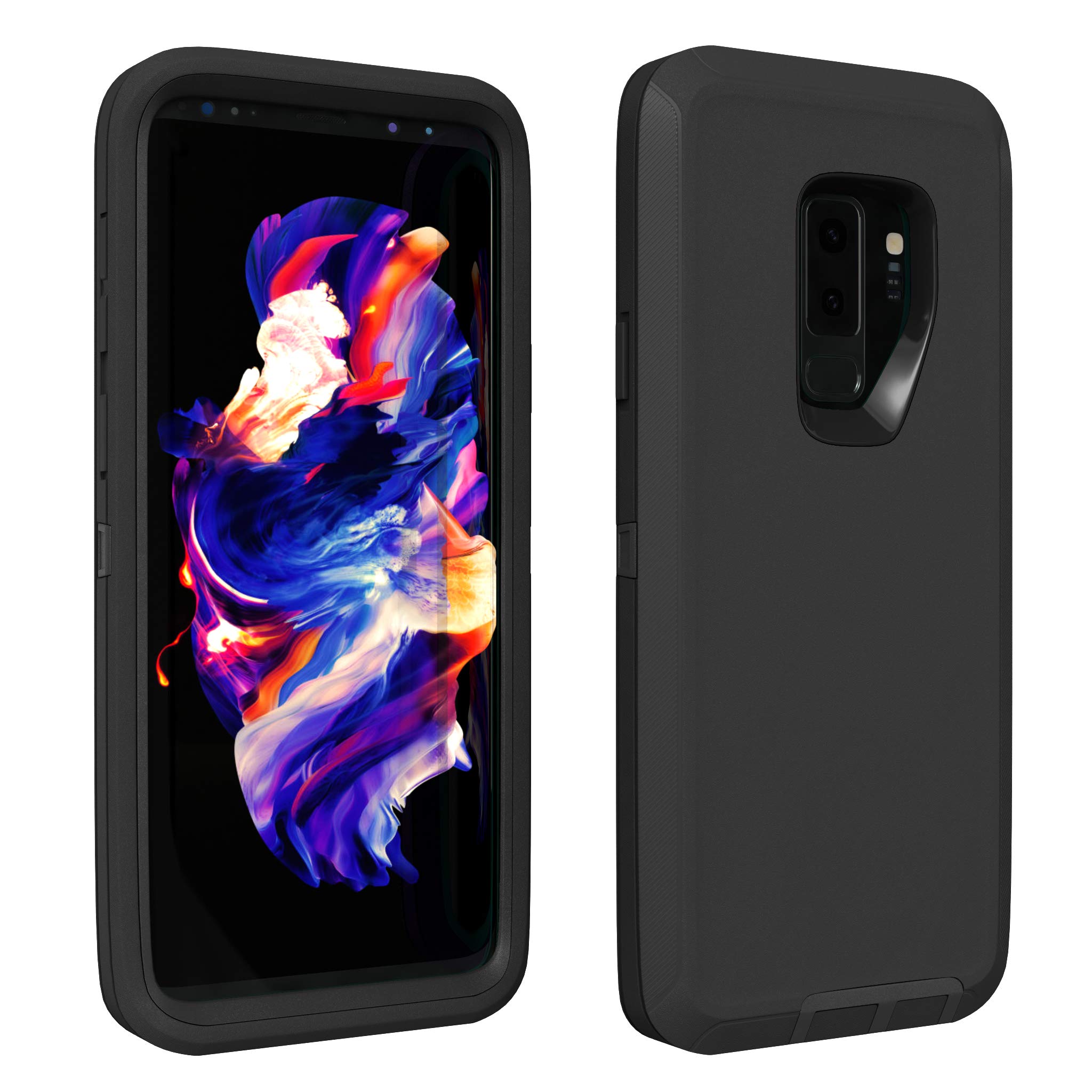 Galaxy S9+ Plus Case, ToughBox [Armor Series] [Shock Proof] [Black] for Samsung Galaxy S9+ Plus Case [Comes with Holster & Belt Clip] [Fits OtterBox Defender Series Belt Clip Cover]