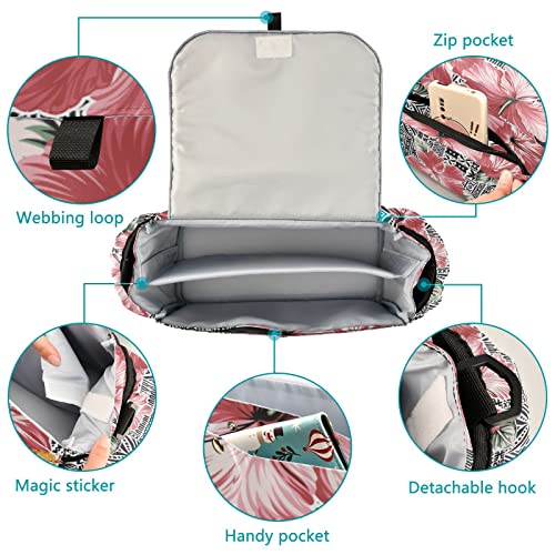 Kigai Hibiscus and Hawaiian Tribal Baby Stroller Organizer with Cup Holders, Secure Hooks Accessories Adjustable Strap Stroller Bag for Bottle, Diaper, Phone, Toys, Baby Items