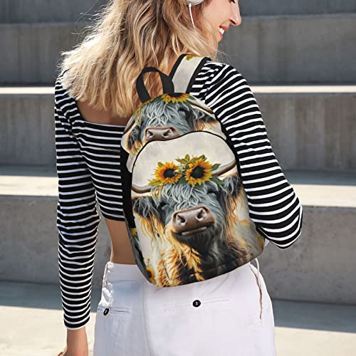 FYCFSLMY Sunflower Highland-Cow Backpack with Adjustable Straps, Suitable for Travel Picnics Activities